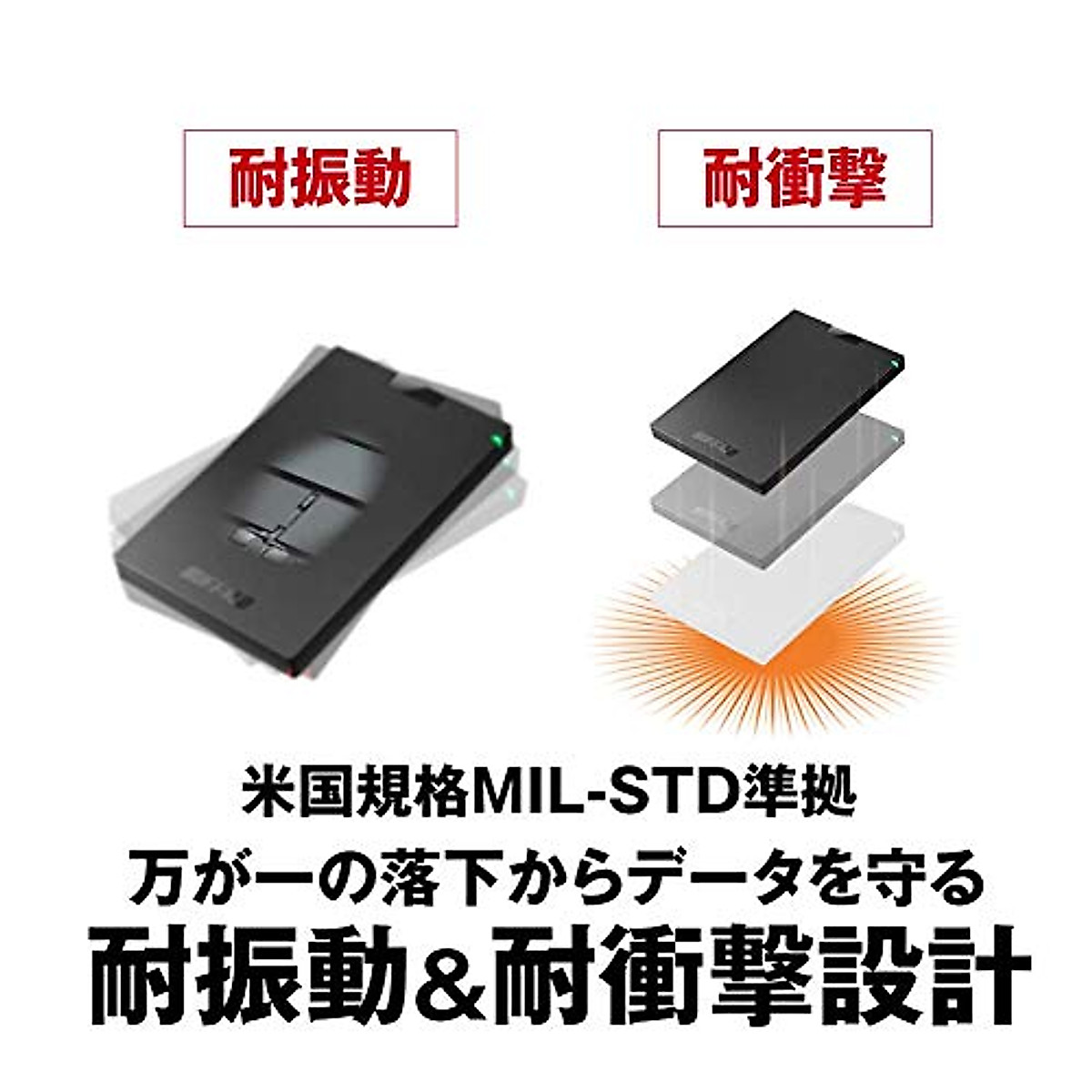 バッファロー Buffalo SSD-PG1.9U3-B/NL USB 3.1 Gen1 Portable SSD, 1.9TB, Made in Japan, PS5/PS4 (Manufacturer Operation Confirmed), Impact Resistant, Connector Protection Mechanism