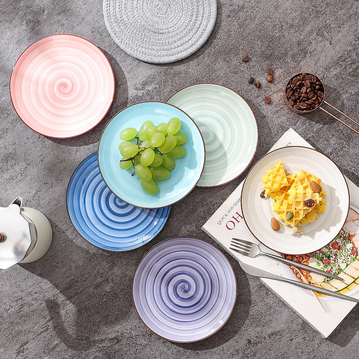 Selamica Ceramic Dessert Plates Set of 6, Small Salad Plates 6 Inch Appetizer Plates for Kitchen, Small Dinner Plates/Dishes for Cake Snacks Side Dish, Microwave Dishwasher Safe, Gradient Color