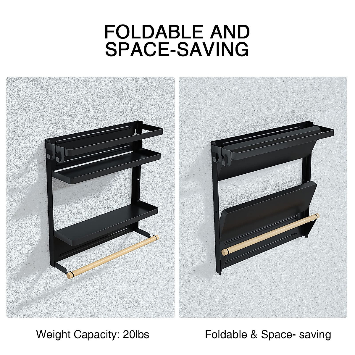 Paper Towel Holder with Shelf, 2-in-1 Magnetic Shelf, Heavy Duty Rustic Paper Towel Holder with 2 Removable Hooks, Tissue Holder for Tool Shed, Garage, Workbench, Kitchen, Craft Room, or Laundry Room