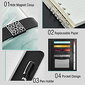 White Ice Dragon in White Stone Digital Painting Ripped Pattern Refillable Journal Writing Notebook, PU Leather Hardcover Diary Note Book, Planner A5 Ruled Notepad for Agenda with Pen Holder