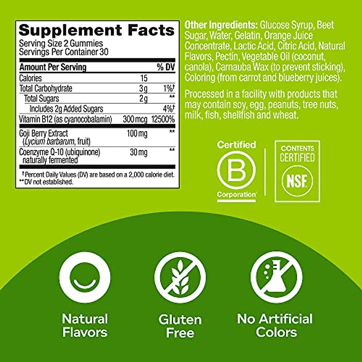 OLLY Daily Energy Gummy, Caffeine Free, Vitamin B12, CoQ10, Goji Berry, Adult Chewable Supplement, Tropical Flavor - 60 Count