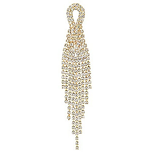 Sparkling Bridal Wedding Prom Rhinestone Tassel Long Dangle Drop Large Gold Color Statement Earrings
