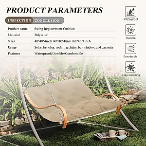 Outdoor/Indoor Swing Replacement Cushion, 2 or 3 Seats Bench Cushions with Backrest, Thicken 4" Recliner Seat Pad for Garden/Patio, Waterproof Premium Tufted Cushion with Ties(Light Grey-40x40x4in)