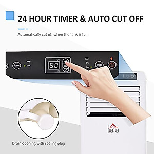 HOMCOM 10000 BTU Mobile Portable Air Conditioner with Cooling, Dehumidifier, and Ventilating with Remote Control, 2 Speed Fans, 24-Hour Timer for Bedroom, Living Room, Home Office, White