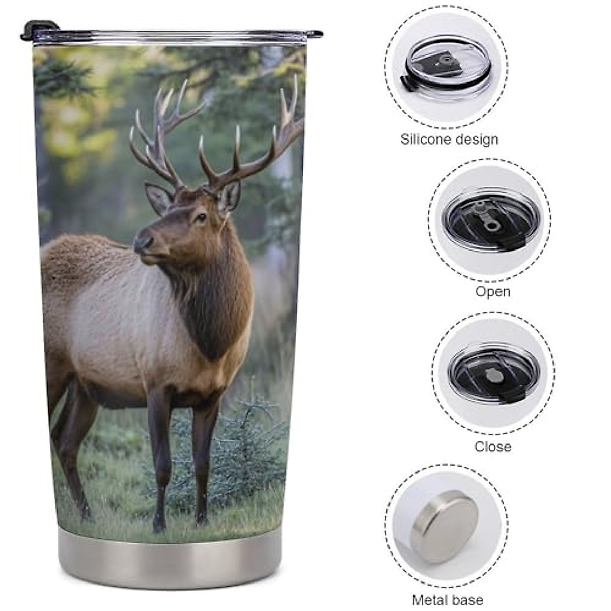 FHENMSA Reusable Plastic Water Cups with Lids,Fall Moose Deer Print Anti-overflow Cup,sports Travel Coffee Cup