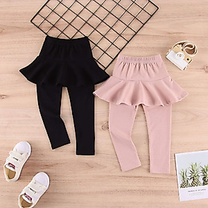 MODNTOGA Kids Baby Girls Footless Leggings with Ruffle Tutu Skirt Pants 2-7Years (Pink + Black, 4-5T)