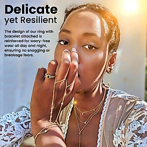 Faire de la Mode 5 CZ Diamond Gold Bracelet Ring Hand Chain for 4-9 Ring Sizes – Non-Tarnish 14k Gold Hand Chain Bracelet for Women – 6" to 8" Adjustable Length