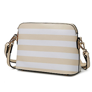 MKF Crossbody Bag for Women – PU Leather Pocketbook Handbag – Designer Side Messenger Purse, Shoulder Crossover Light Beige