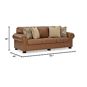 Signature Design by Ashley Carianna Classic Leather Match Sofa with Nailhead Trim, Dark Brown