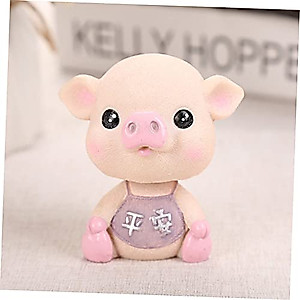 Veemoon 1pc Car Decoration Automotivearts & Crafts Pig Sculpture Car Dashboard Doll Bobble Head Cake Resin