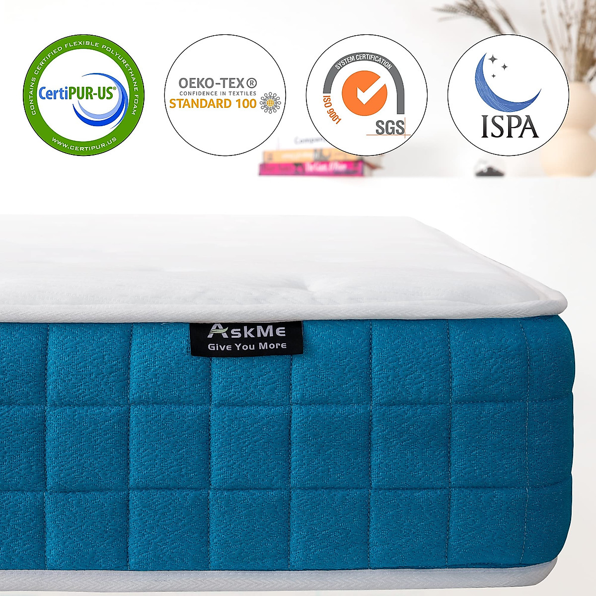 Askme King Mattress 10 Inch Innerspring Mattress Bed in a Box,Medium Firm Cooling Gel Memory Foam Mattress Individually Wrapped Pocket Coils with One Free Memory Foam Bed Pillow CertiPUR-US