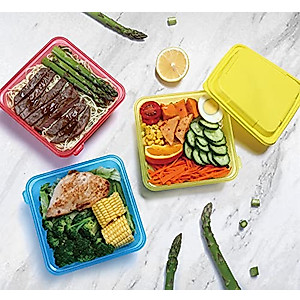 YUESING [30 Pack Bento Box Plastic Reusable Food Storage Containers with Lids Lunch Meal Prep Container for Food and Salad (26oz Square Freezer Container for Food) BPA Free Fridge Dishwasher Safe