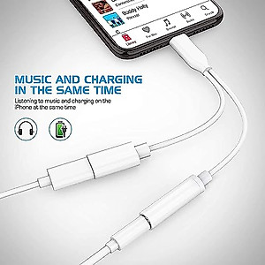 Headphone Adapter for iPhone, [Apple MFi Certified] 2 in 1 Lightning to 3.5mm AUX Audio + Charger Splitter Dongle Adapter Compatible with iPhone 14/13/12/11/XS/XR/X 8/7 iPad, Support All iOS System