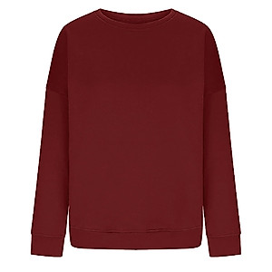 womens hoodie Women Oversized Sweatshirts Casual Crewneck Y2K Pullover Tops Long Sleeve Solid Loose Fit No Hood Baggy Hoodies Wine XX-Large