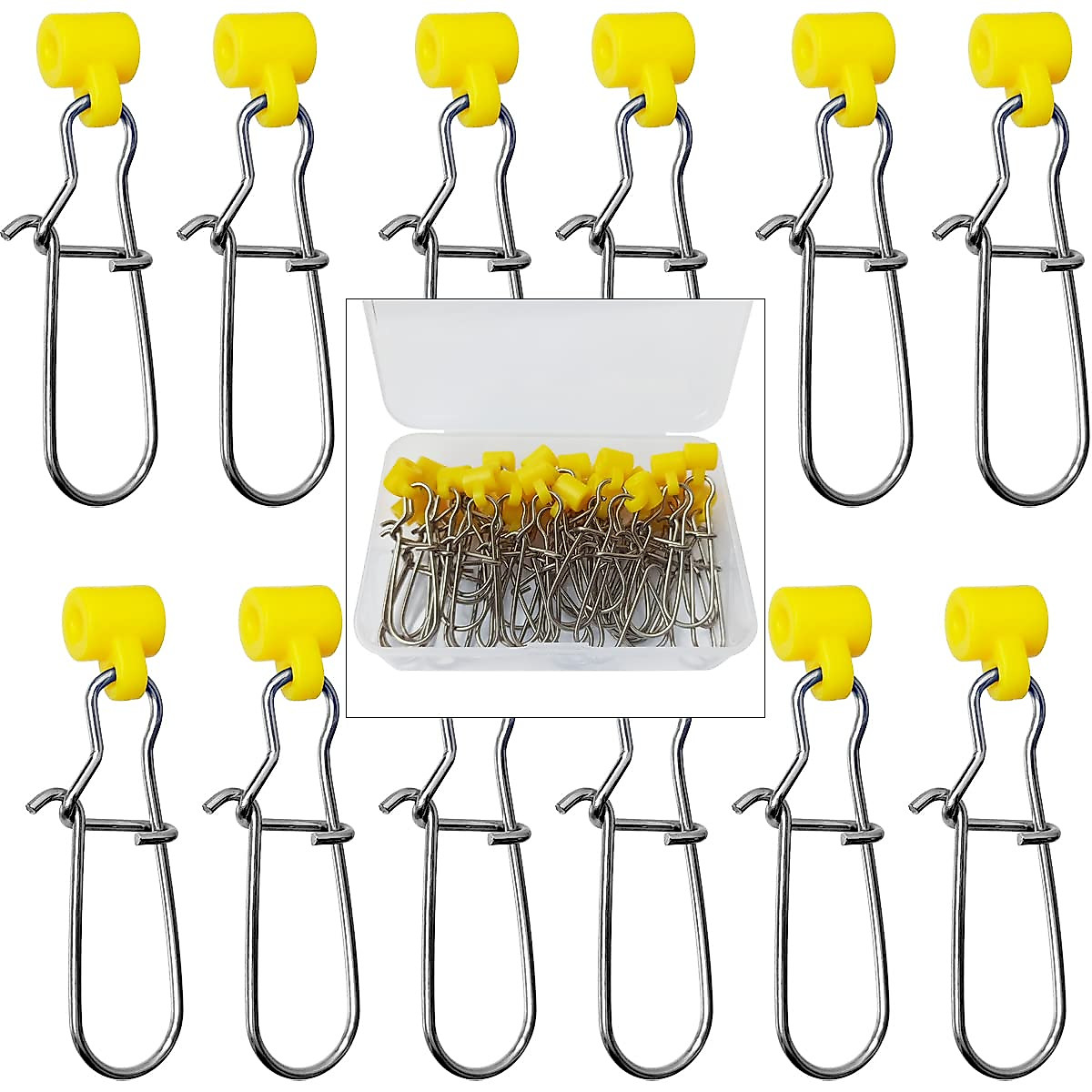 Tenalleys 40Pcs Stainless Steel Fishing Line Sinker Slides Catfishing Rig with Duo Lock Snaps Heavy Duty Sinker Slider Swivel Snap Kit for Fishing Tackle (Yellow)