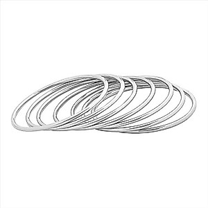 Edforce Stainless Steel Glossy Thin Round Bangle Bracelet Set for Women, Set of 7 (Silver, 7.8")