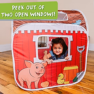 CoComelon Old MacDonald's Musical Barn Pop Up Tent – Easy to Setup Playhouse for Kids | Plays Music, Roll Up Door and Mesh Windows