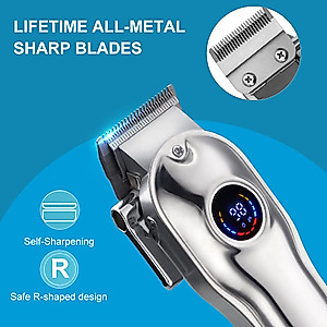 Hatteker Hair Clippers for Men Professional, Cordless Barber Clippers for Hair Cutting and Grooming, Upgrade Rechargeable Beard Trimmer Large Smart LED Display & IPX7 Waterproof (Silver)