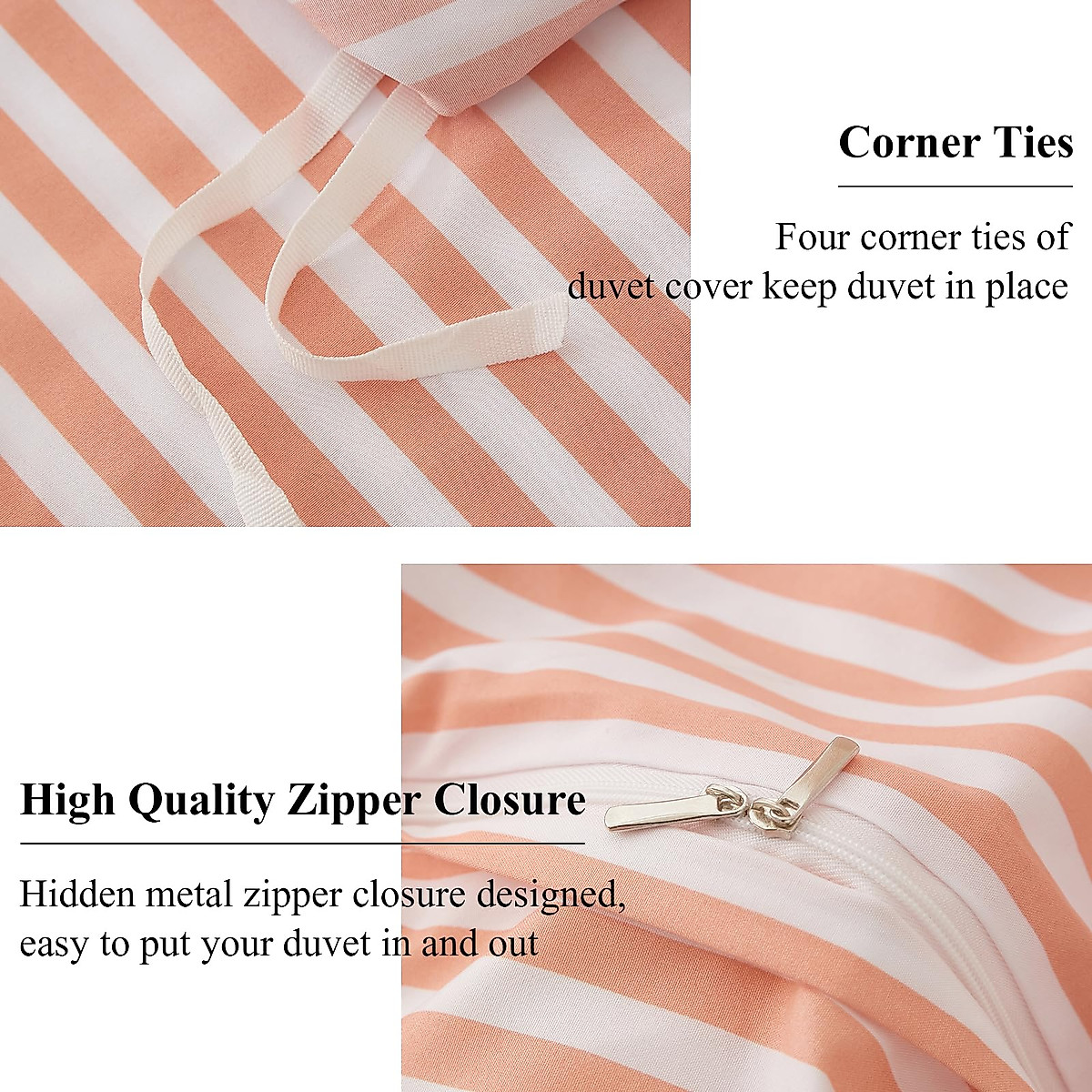 EAVD Duvet Cover Twin XL Pink Striped Duvet Cover Soft Microfiber Classic Pink and White Striped Geometric Bedding Set with 2 Pillowcases Reversible Pink Striped Comforter Cover with Zipper Closure
