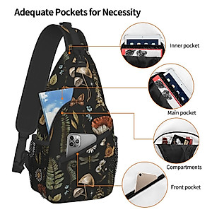 SUPLUCHOM Sling Bag Vintage Mushroom Leaf Forest Hiking Daypack Crossbody Shoulder Backpack Travel Chest Pack for Men Women Over 12 Years Old
