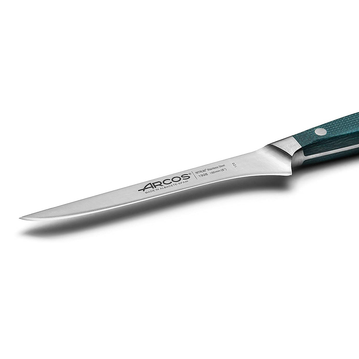 ARCOS Boning Knife 6 Inch Nitrum Stainless Steel and 160 mm blade. Professional Butcher Knife to Slice Bones from Meat. Ergonomic Polypropylene Handle. Series Brooklyn. Color Blue.