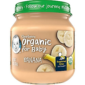 Gerber Organic for Baby 1st Foods Baby Food Jar, Banana, Made with Non-GMO & Organic Produce, USDA Organic Baby Food, 4-Ounce Glass Jar (Pack of 6 Jars)
