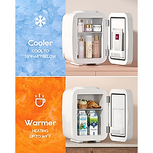 BEICHEN Mini Skincare Fridge with Dimmable LED Light Mirror,4 L/6 Can Mini Fridge for Bedroom,Office, Car, Dorm,Cooler & Warmer, Makeup Fridge for Skin Care, Cosmetics, Food,White