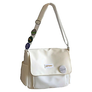 Messenger Bag for Women Nylon Crossbody Bag Vintage Crossbody Bags Aesthetic Tote Bag Cute Tote Bag Canvas Bag (White)