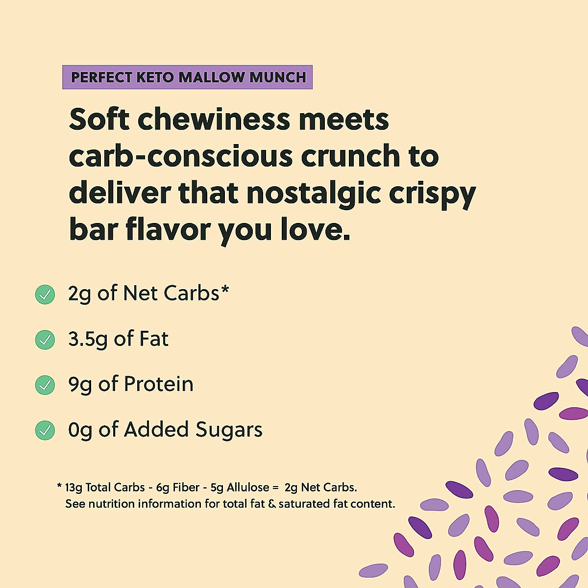 Perfect Keto Mallow Munch, Gluten Free, Cereal Bars, Breakfast Bar, Rice-Free, Low Sugar, Low Carb, Crispy, High Protein Snack, Healthy Snacks, 9g Protein, 2g Net Carbs, Original Marshmallow, 8 Pack