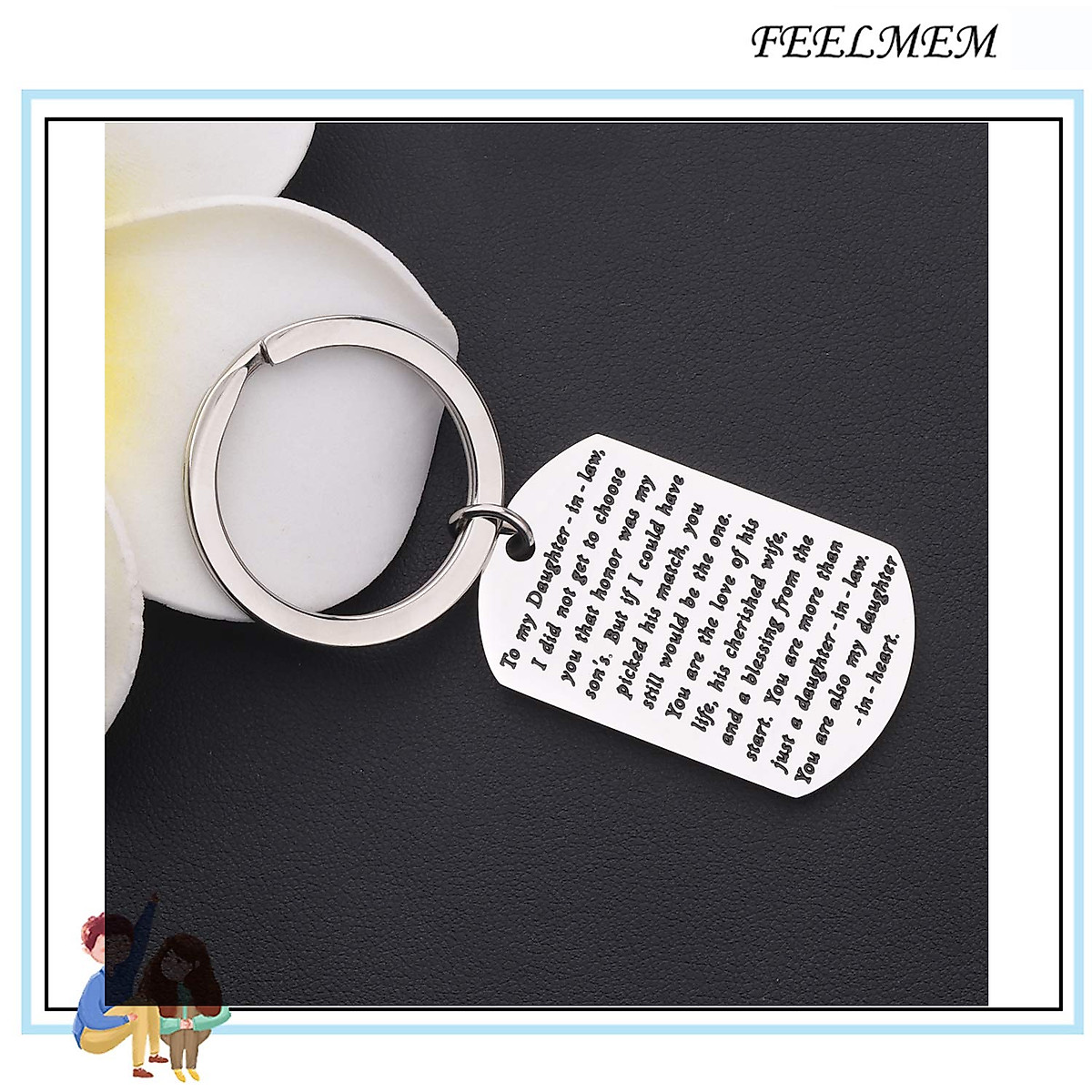 FEELMEM To My Daughter-In-law Keychain I Did Not Get To Choose You That Honor Was My Son's Wedding Jewelry Daughter in Law Gift(silver)