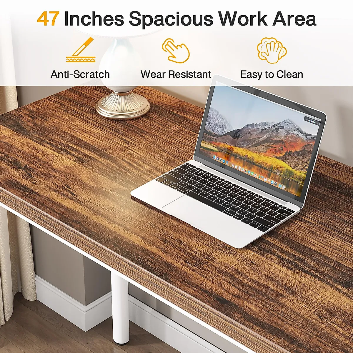 Tribesigns Computer Desk with 5 Drawers, 47 inches Rustic Brown Home Office Desk with Storage, Modern Simple Laptop Desk Study Writing Table for Small Spaces (Reversible Drawer Cabinet)