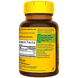 Nature Made Folic Acid 400 mcg (665 mcg DFE), Dietary Supplement for Nervous System Function, 250 Tablets, 250 Day Supply