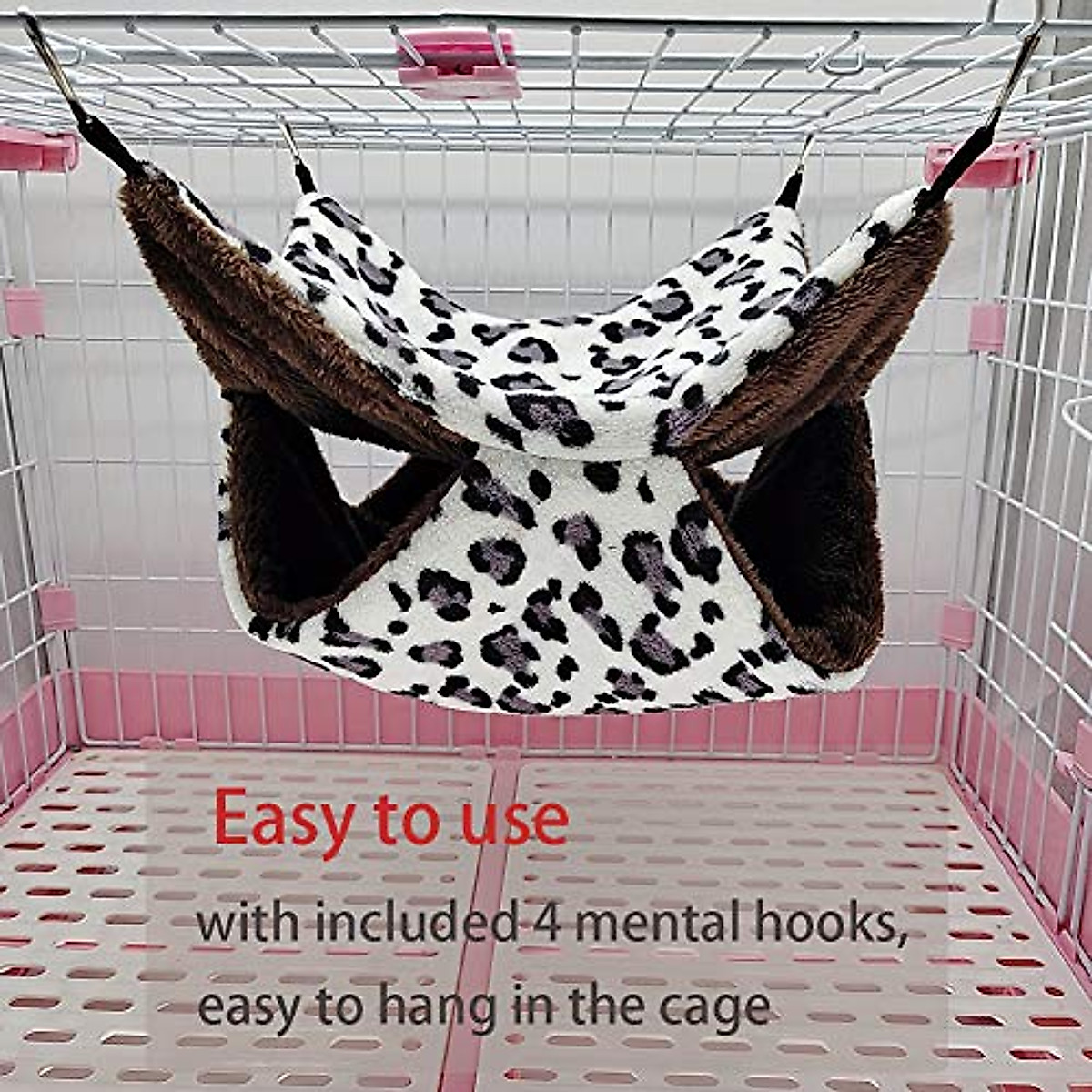 ELEpure Small Animal Pet Hanging Hammock for Cage, Leopard Print Double Bunkbed Hammock for Ferret Hamster Parrot Guinea Pig Chinchilla Flying Squirrel Sleeping Playing (S: 7.9x7.9/20x20cm, Grey)