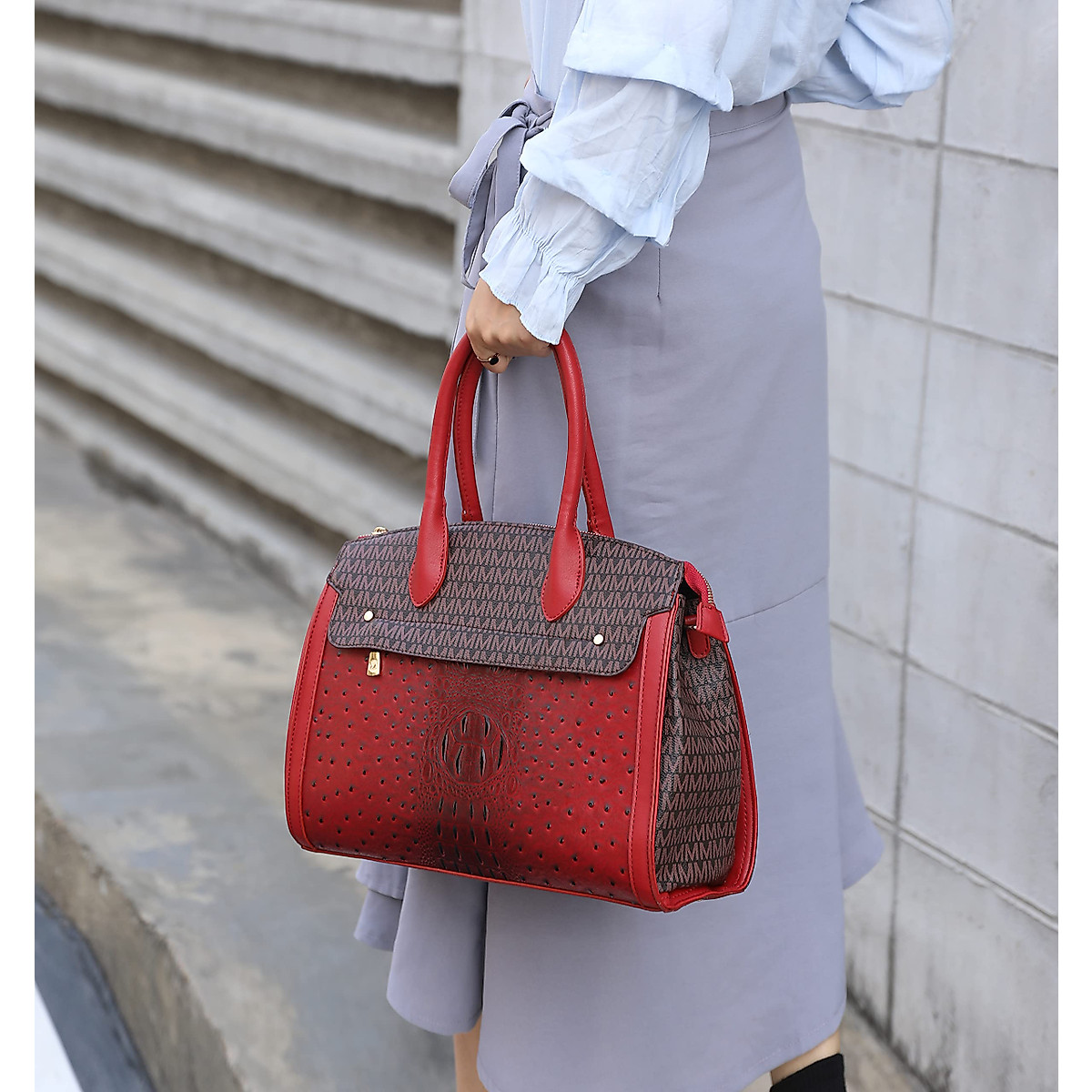 MKF Crossbody Shoulder Bag for Women – PU Leather Top Handle Pocketbook – Roomy Tote Satchel Handbag Purse Navy