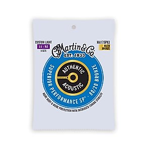 Martin Authentic Acoustic Guitar Strings, Superior Performance Custom Light 11-52, 80/20 Bronze, 3 Pack