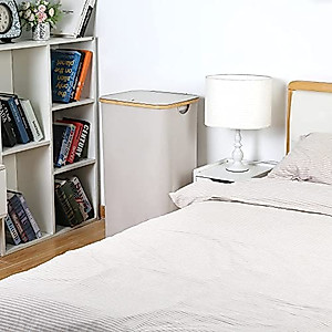 efluky Large Laundry Basket with Lid, 100L Tall Laundry Basket with Bamboo Handles for Clothes and Toys, Collapsible Laundry Hamper with Inner Bag for Bedroom and Bathroom, Light Grey