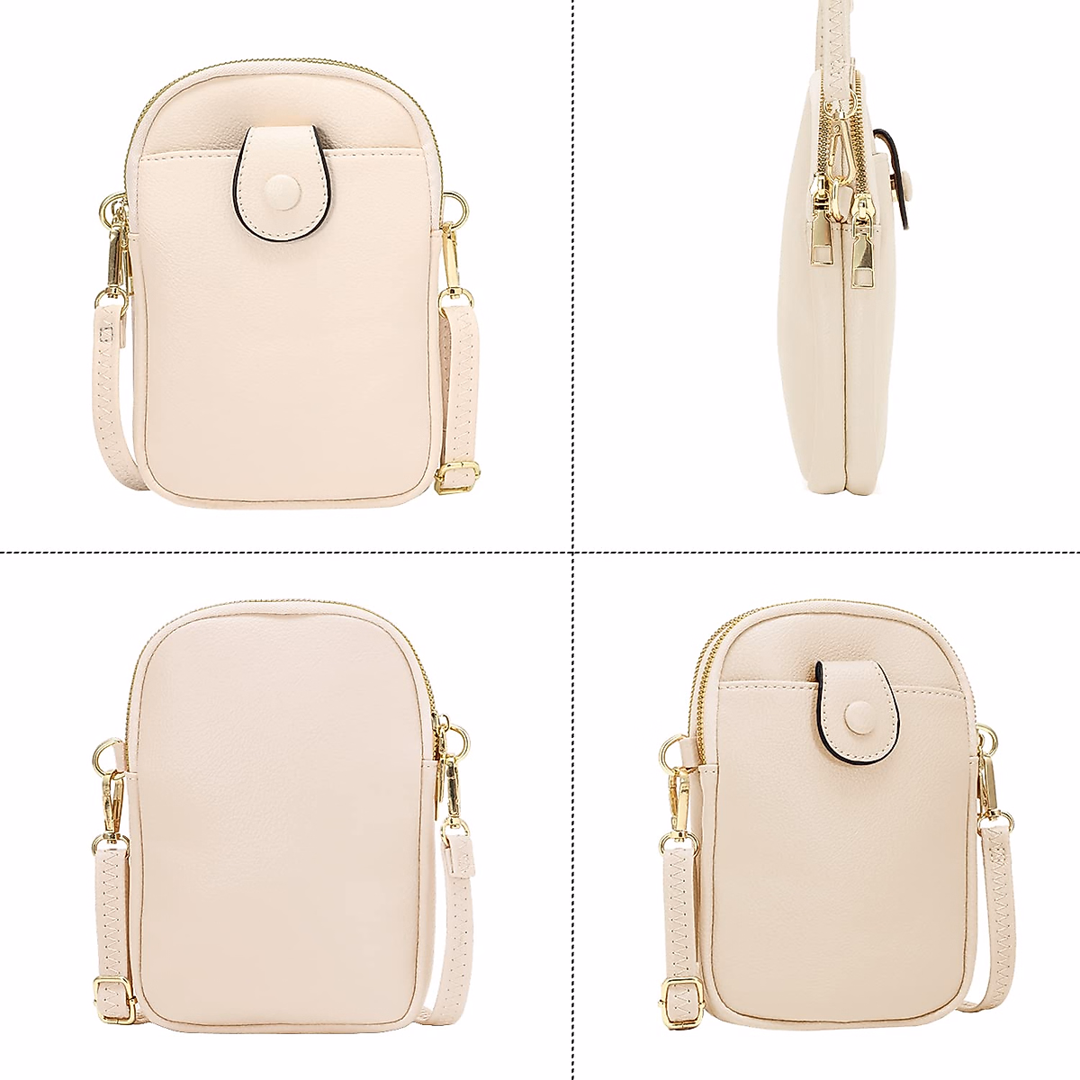 Sunwel Fashion Triple Pockets Lightweight Cell Phone Small Purse Travel Crossbody Bag with Zipper Phone Holder for Women Girls (white)