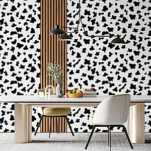 Qianglive Black and White Spots Contact Paper Cow Printed Peel and Stick Wallpaper 17.3”x120” Self-Adhesive Cute Wallpapers Vinyl White Black Decals for Walls Bedroom Living Room Nurseryls