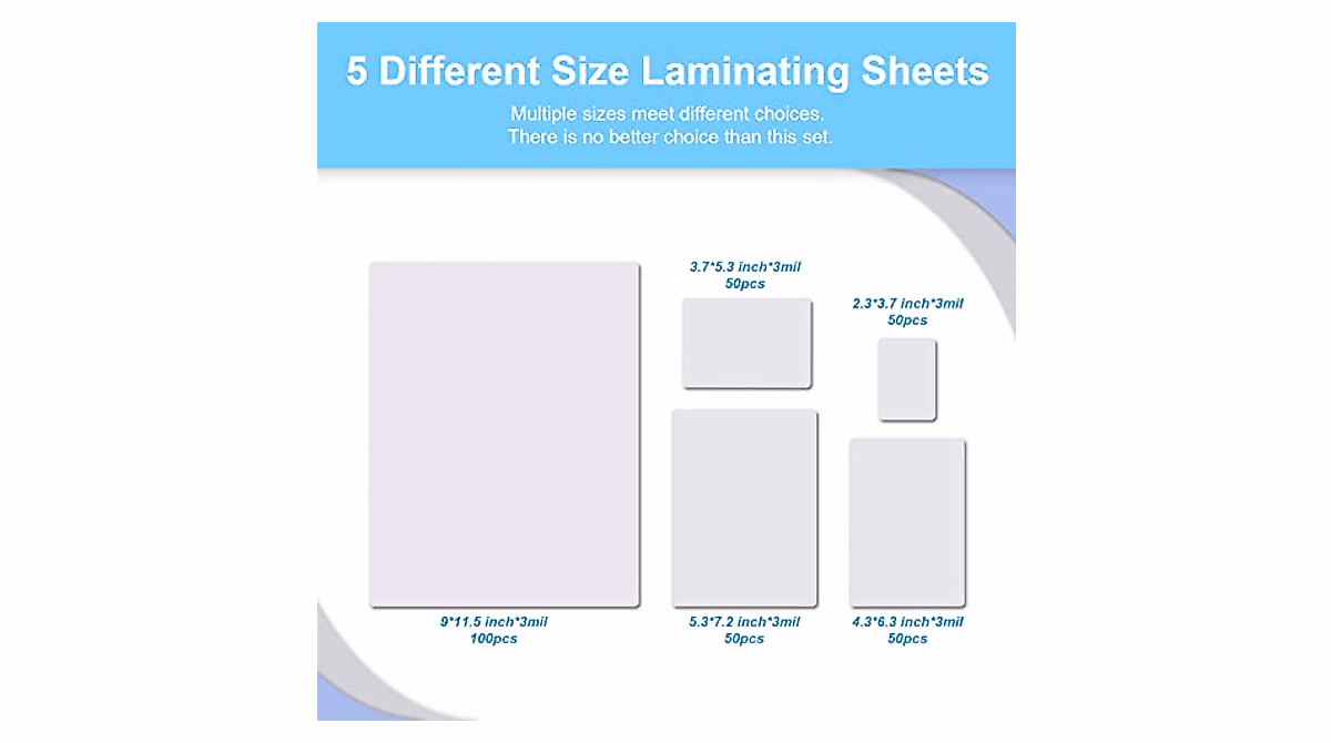300 Pack 3 Mil Laminating Pouches - 5 Sizes (Letter, Photo)