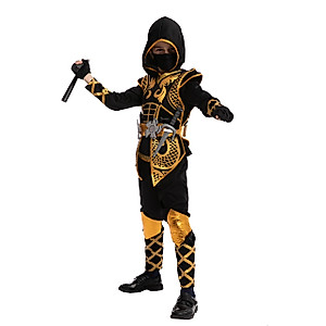 Spooktacular Creations Golden Ninja Costume Set, Ninja Jumpsuit with Foam Accessories for Kids, Toddler Halloween Outfit for Ideas Cosplay Party (X-Large, 12-14 yrs)
