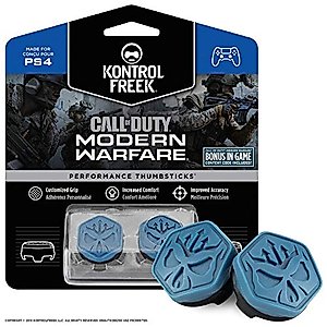 KontrolFreek Call of Duty Modern Warfare Performance Thumbsticks for PlayStation 4 (PS4) | 2 Mid-Rise, Convex | Blue/Black