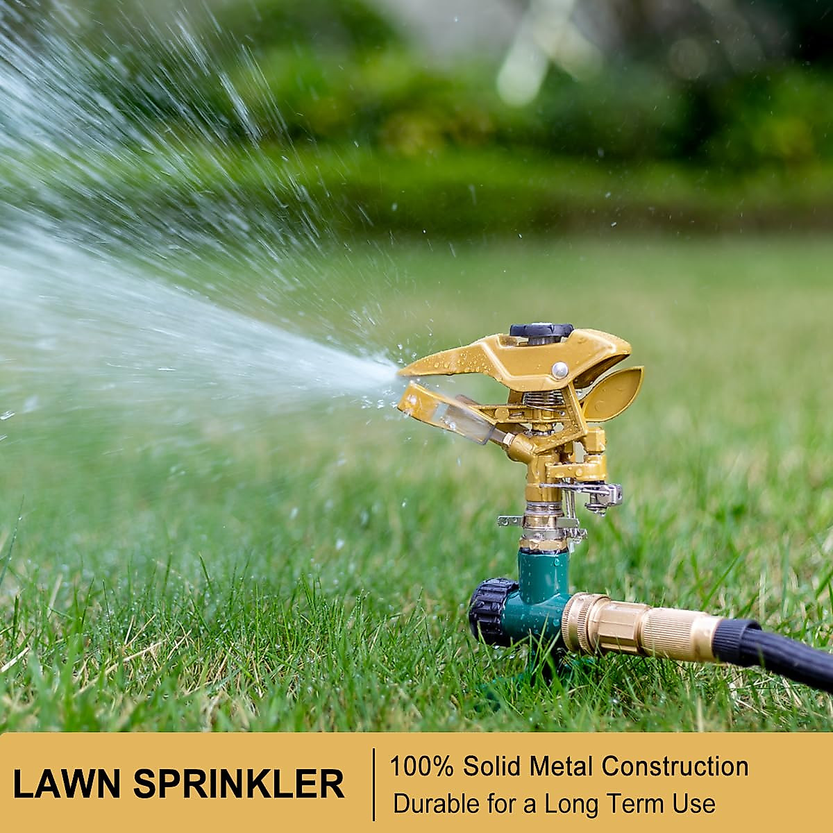 FANHAO Heavy Duty Pulsating Lawn Sprinkler on Spike Base, 100% Metal Impact Sprinkler with Adjustable Spray Pattern for Yard Lawn Irrigation, 360 Degree Large Area Coverage, Covers Up to 8500 sq. ft