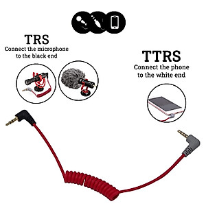 3.5mm TRS to TRRS Adapter Microphone Cable Compatible with Rode SC7, VideoMic, VideoMicro Go, Boya, Other External Mic - TRRS Cable Fits iPhone, Smartphone and Tablets