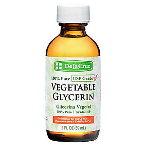 De La Cruz Vegetable Glycerin, 100% Pure Liquid Glycerine USP Grade for Hair, Skin and DYI Projects 2 FL. OZ.