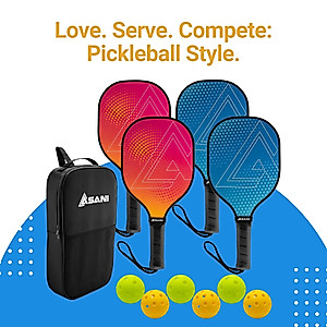 Asani Pickleball Paddle Set of 4-7-Ply Basswood Construction with Durable Edge Guard, Includes 6 Balls and Carry Bag, Ideal for Beginners and Intermediates