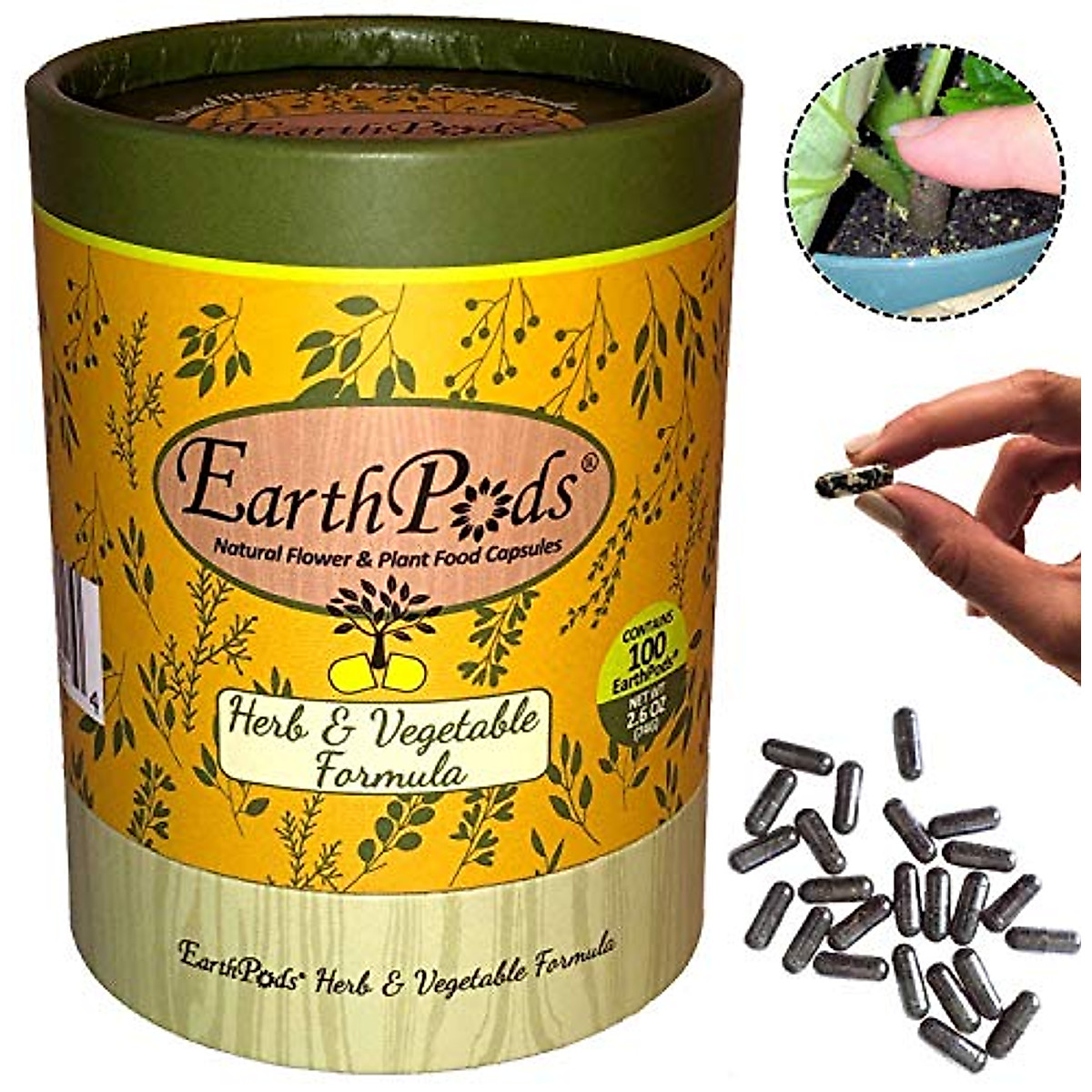 EarthPods Premium Garden Herbs & Vegetable Plant Food – Easy Organic Fertilizer Spikes – 100 Count – Supports Healthy Root & Leaf Growth (Great for Kitchen Herbs & Lettuce Garden, Ecofriendly)