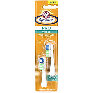 Arm & Hammer Spinbrush Pro Series White Electric Toothbrush Replacement Brush Heads Refills, Soft Bristles, 2 Count - 3 Pack (Includes 6 Brush Heads Total)