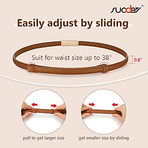 SUOSDEY 2 Pack Women's Leather Skinny Belts for Dress Adjustable Vintage Thin Waist Belt for Ladies,0.6" Width