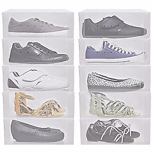 Greenco Clear Foldable Shoe Storage Boxes, 10 Pack. Stackable Heavy Duty Plastic Shoe Storage Boxes, Shoe Box Organizers