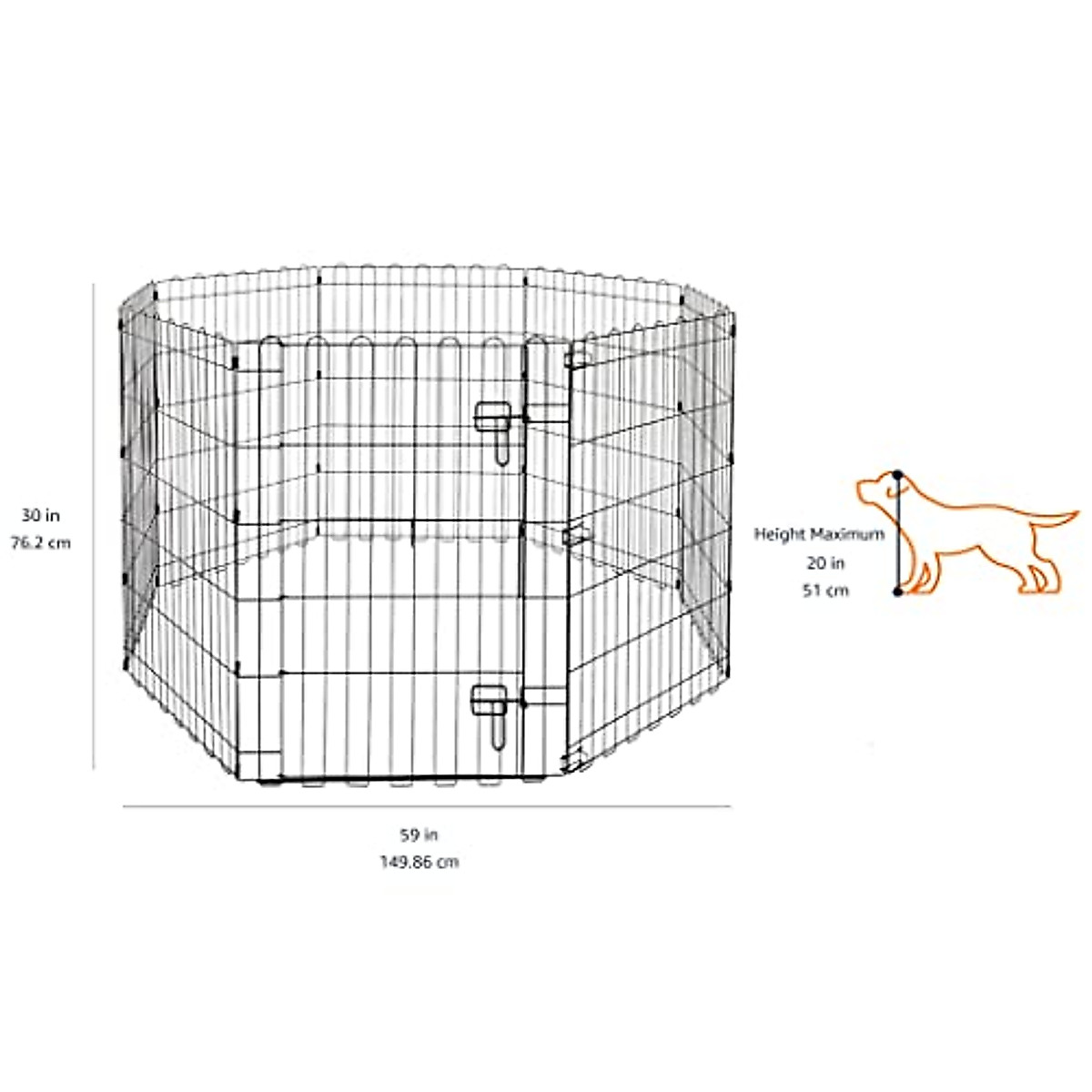 Amazon Basics Foldable Octagonal Metal Exercise Pet Play Pen for Dogs, Fence Pen, Single Door, Black, 60 x 60 x 30 Inches